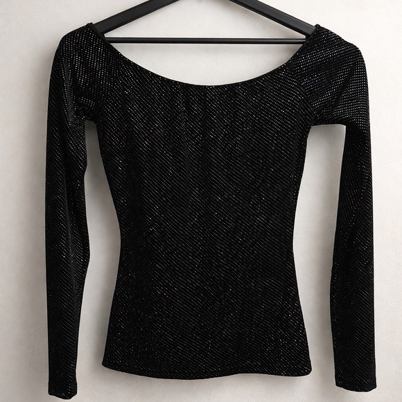 Tobi | Tops | Tobi Shimmering Black Long Sleeve Top | Poshmark